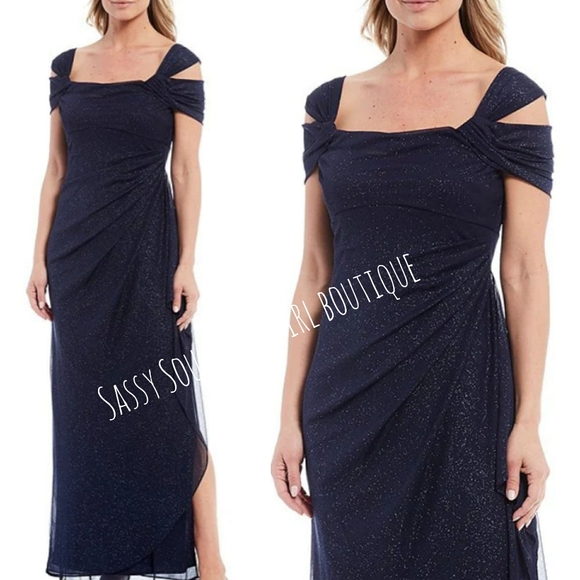 Alex Evenings | Dresses | Alex Evenings Navy Blue Shimmer Formal Dress ...